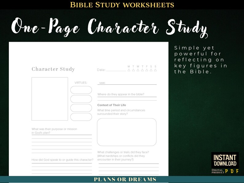 Bible Worksheets | Bible Character Study Guide | Reflection Page ...