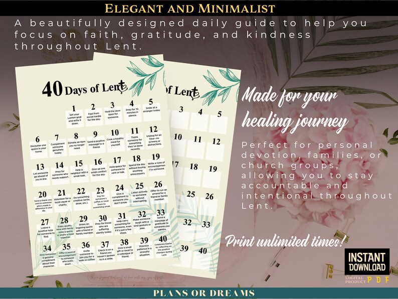 2025 Lent Calendar | 40 Days Lenten Countdown to Do Prayer Tracker ...