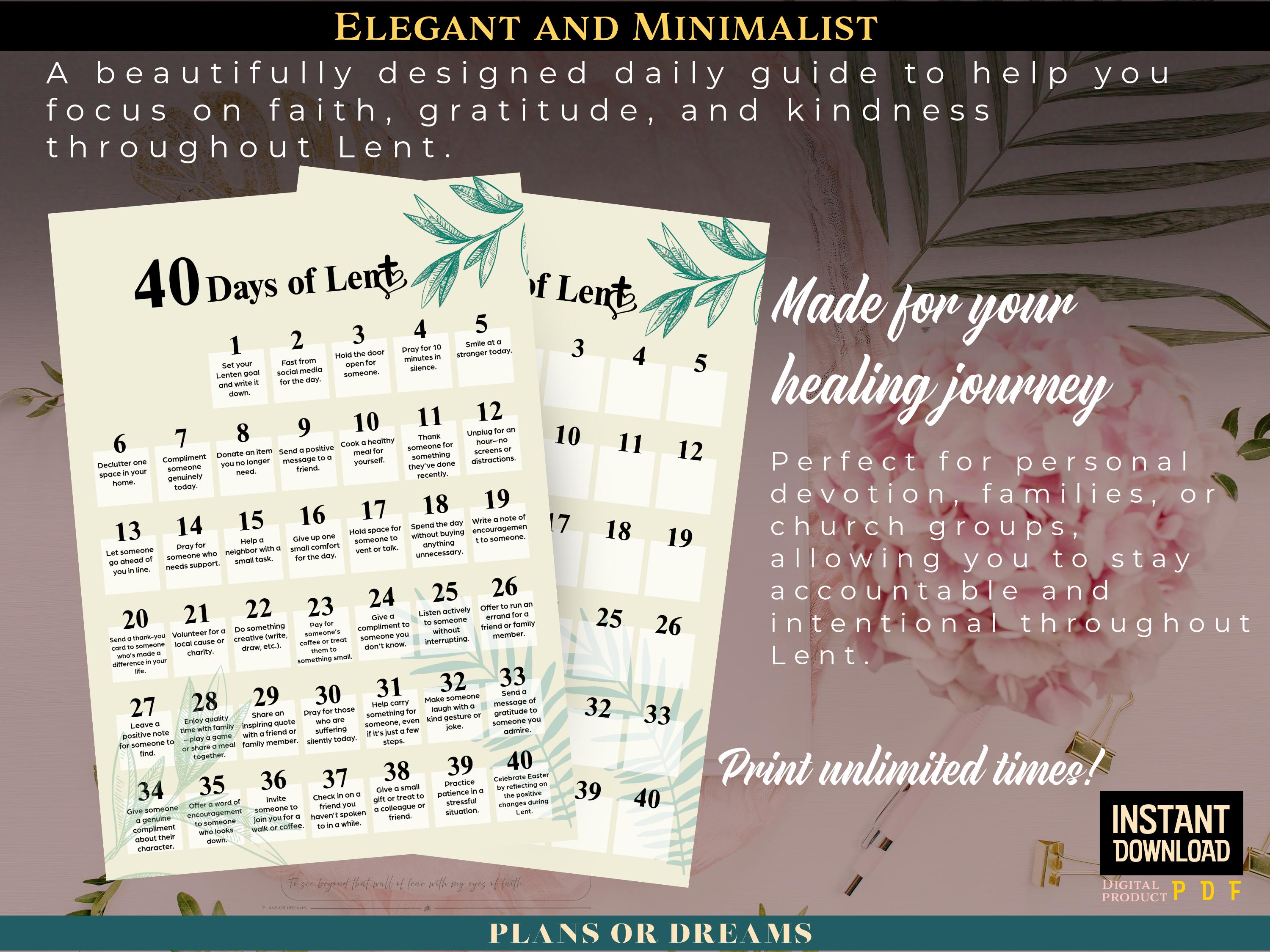 2025 Lent Calendar | 40 Days Lenten Countdown to Do Prayer Tracker ...