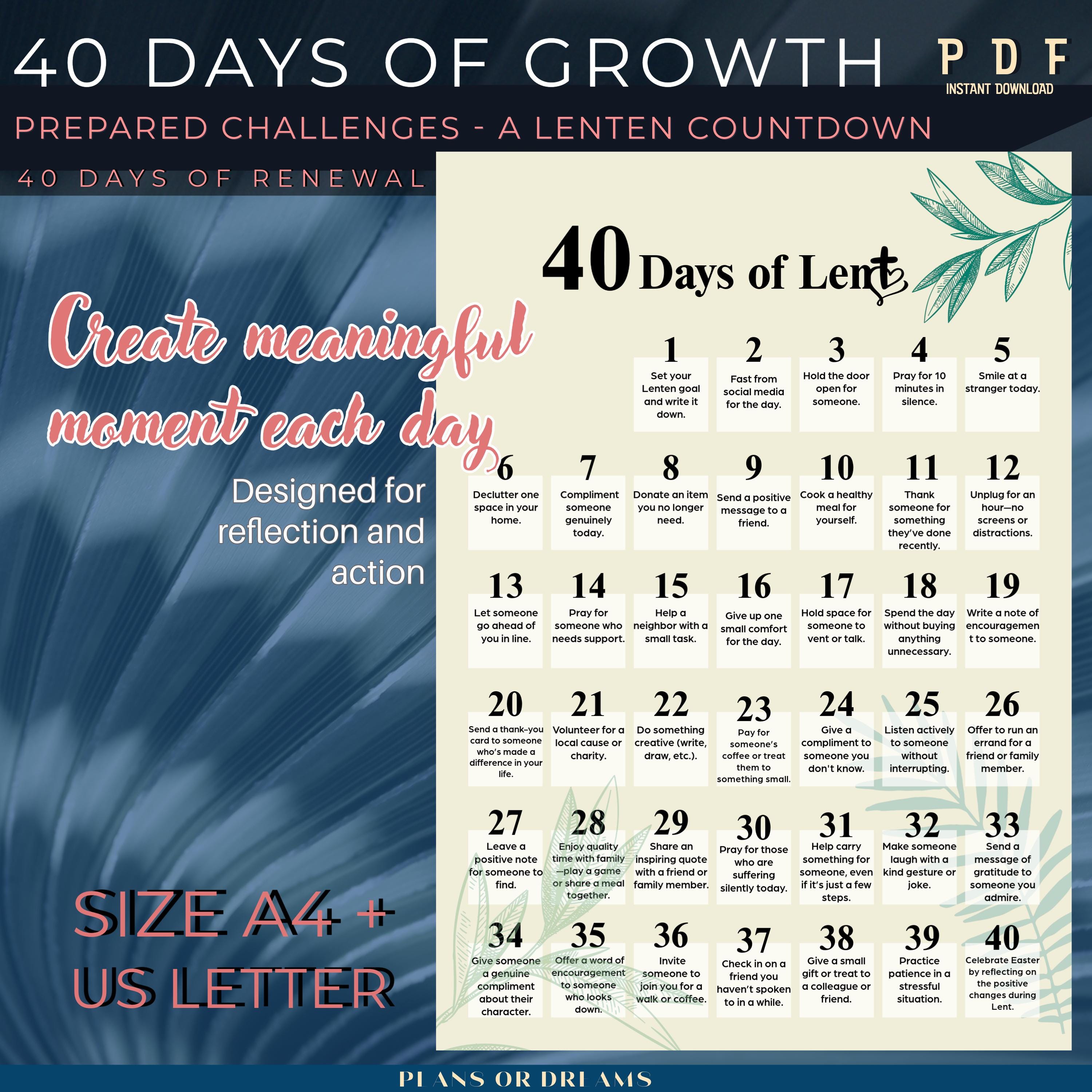 2025 Lent Calendar | 40 Days Lenten Countdown to Do Prayer Tracker ...