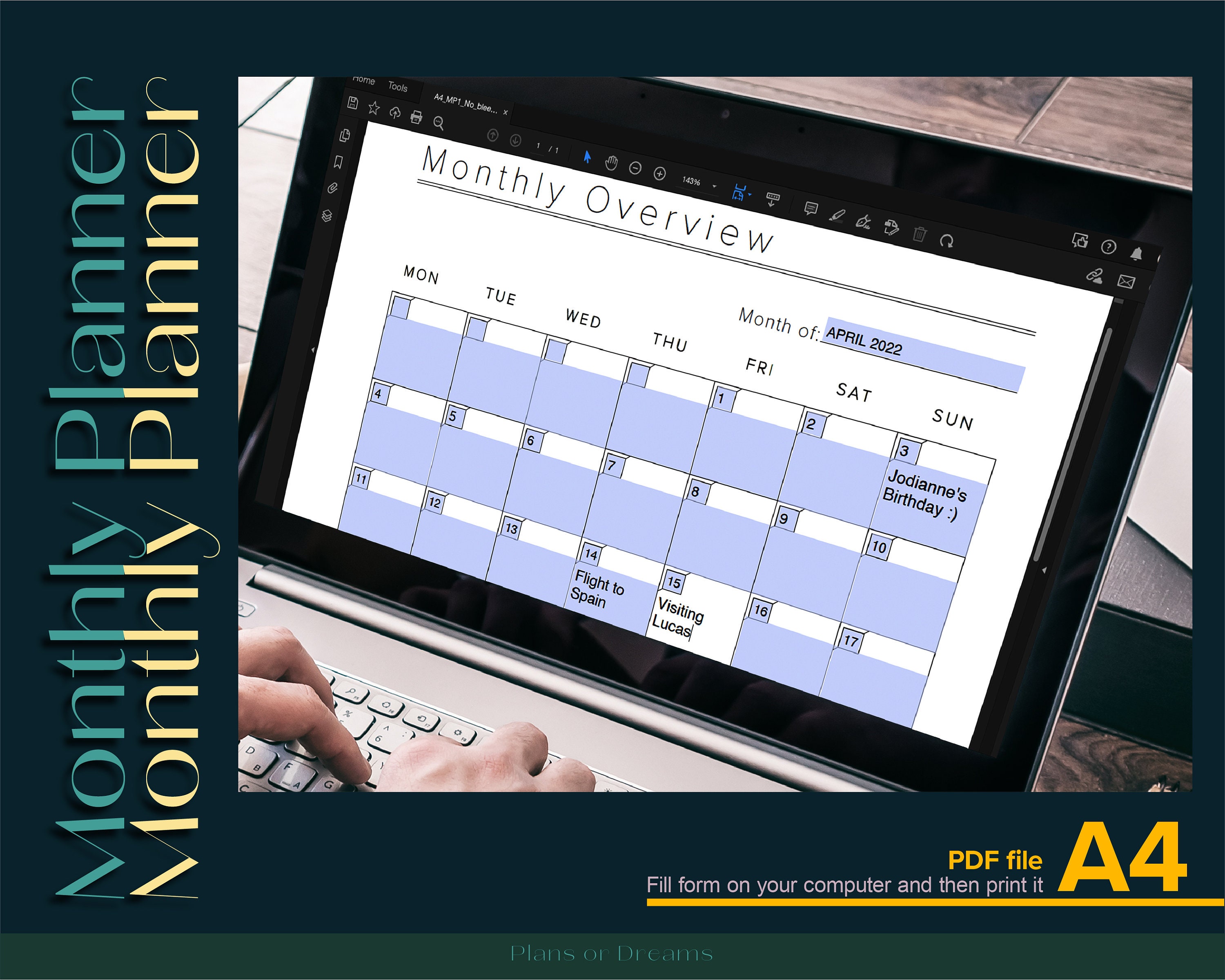 A4 Monthly Planner - Printable, Monthly Overview, Schedule Planner ...