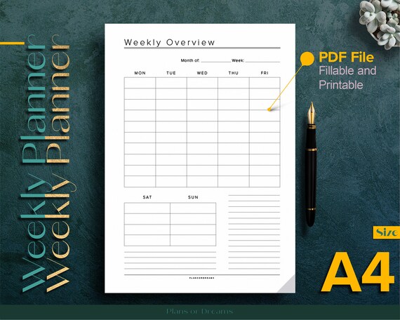 A4 Weekly Planner Printable Weekly Overview Schedule | Etsy