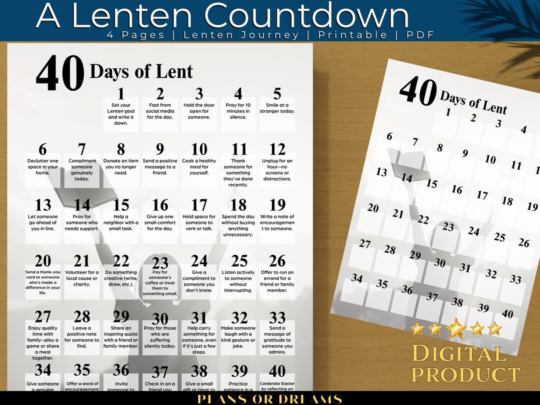 Lent Calendar 2025: 40 Days Lenten Challenge Countdown | Printable ...