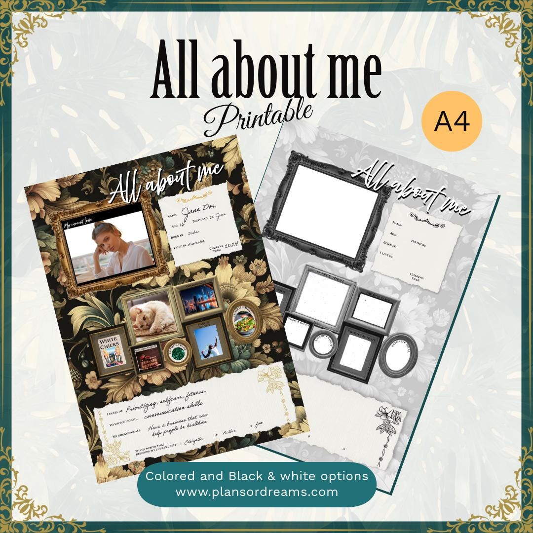 All About Me Printable Worksheet | Elegant Style | Back to School ...