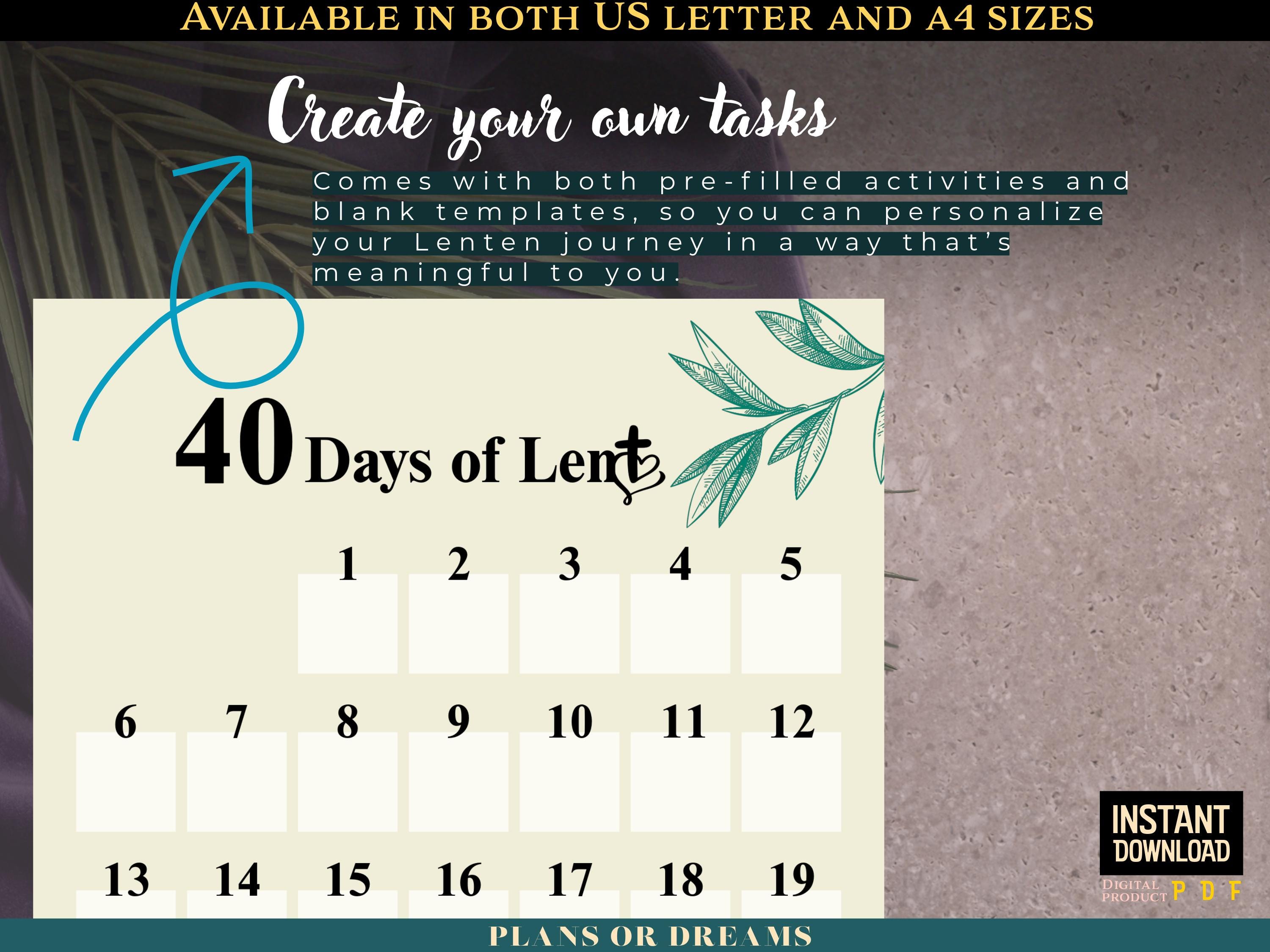 2025 Lent Calendar | 40 Days Lenten Countdown to Do Prayer Tracker ...