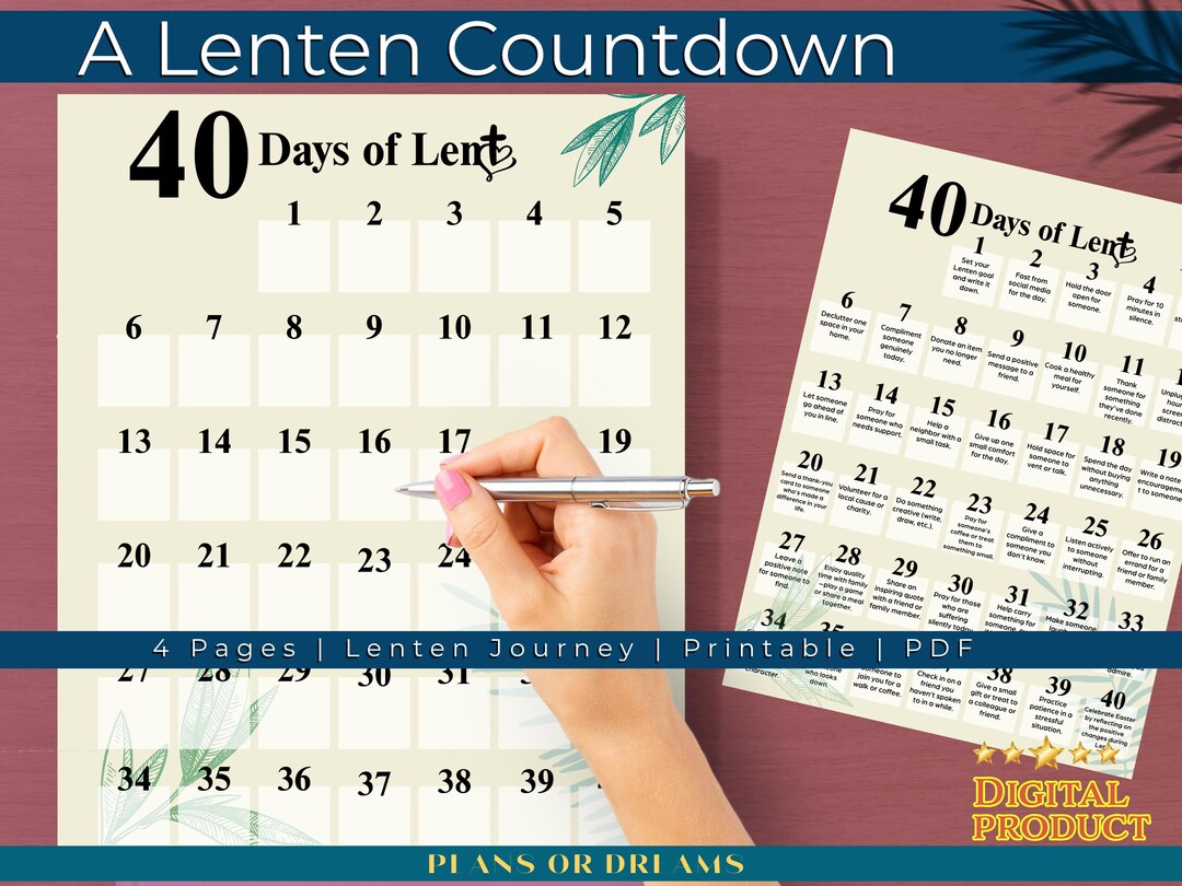 2025 Lent Calendar | 40 Days Lenten Countdown to Do Prayer Tracker ...