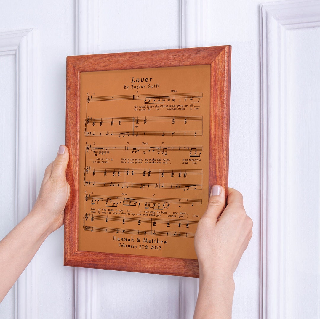 Handmade Leather Engraved Music Note Art, Couple's Names Personalized ...