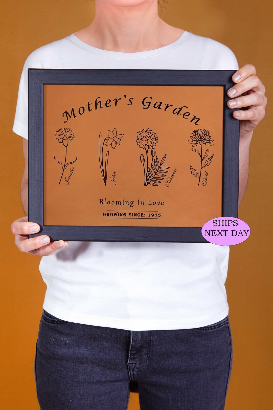 Personalized Leather Birth Flower Sign, Mother's Day Gift - Etsy