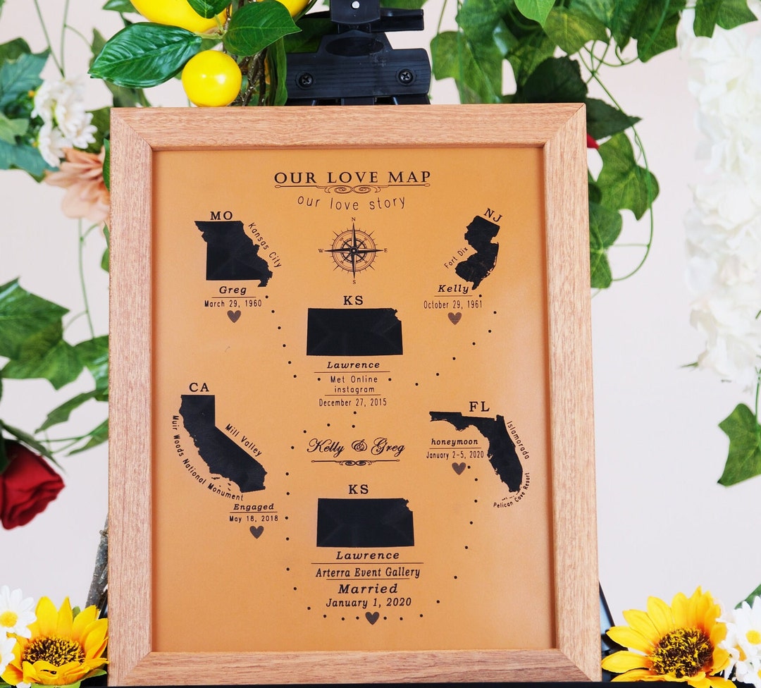 Nuestro mapa de amor mapa de amor grabado en cuero regalo de - Etsy España