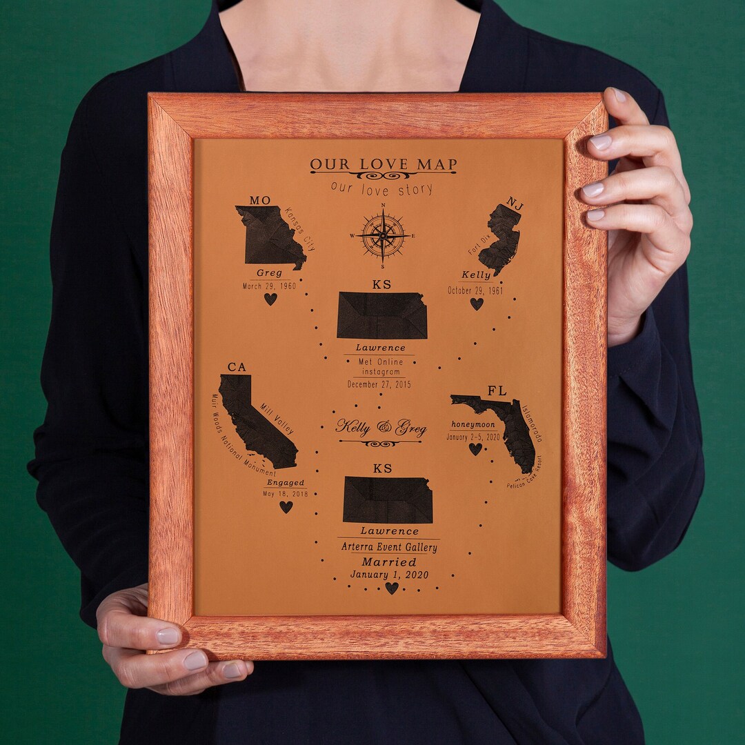 Handmade Leather Love Map, Custom Anniversary Gift - Etsy