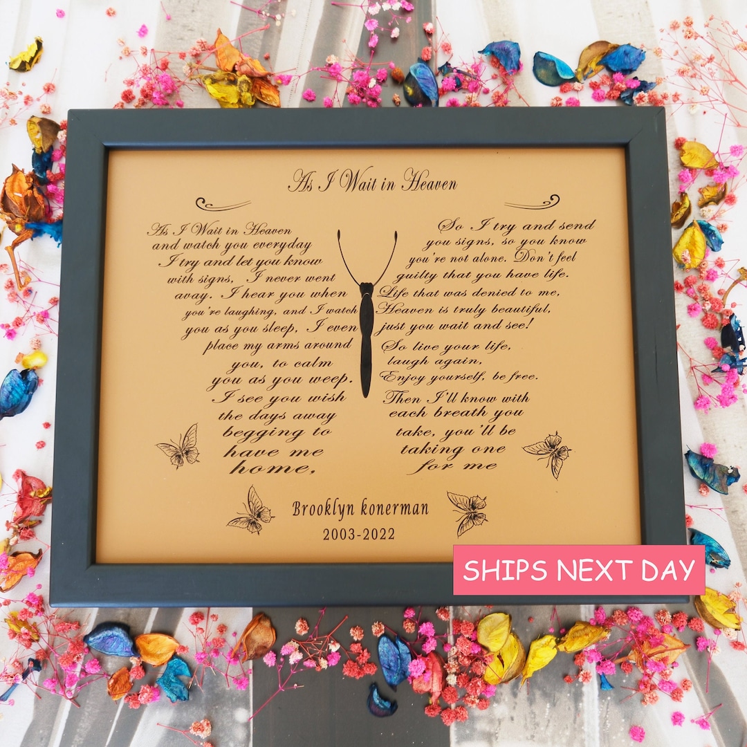 As I Wait in Heaven Butterfly Poem Hand-embroidered on Leather ...