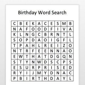 Birthday Word Search - Etsy