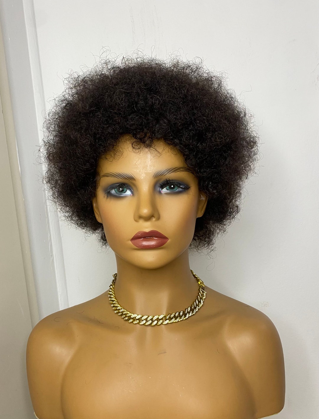 Natural Human Hair Afro Wig For Black Women Etsy