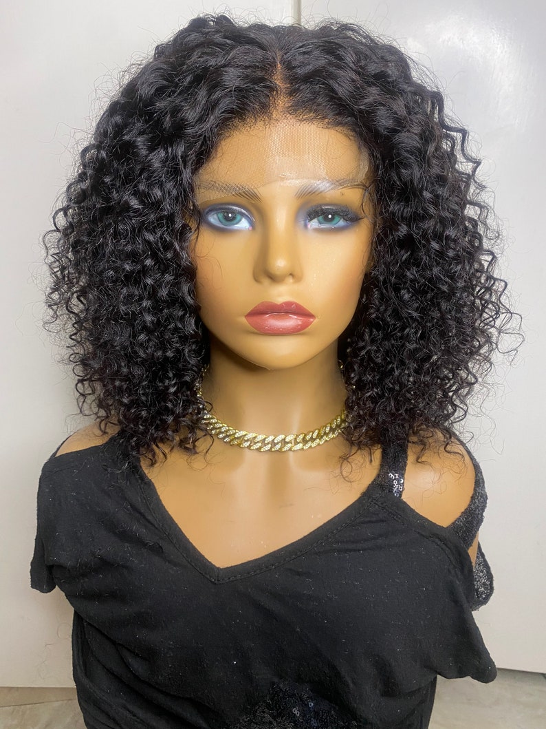 Natural Curly Human Hair Wig 44 Lace Closure 14 Inches - Etsy