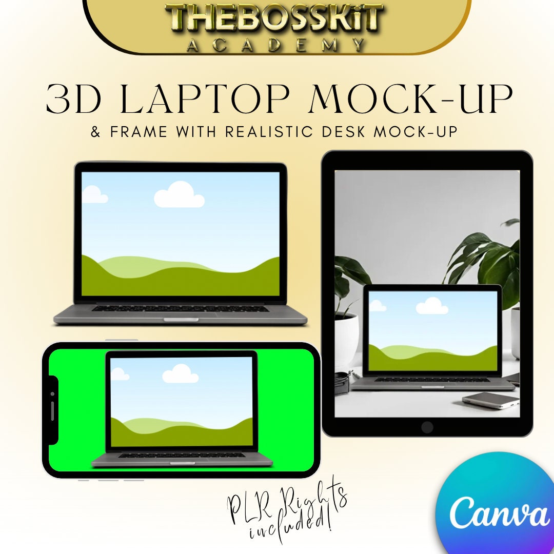 3D Laptop Mockup Template Bundle | Editable in Canva | Master Resell ...