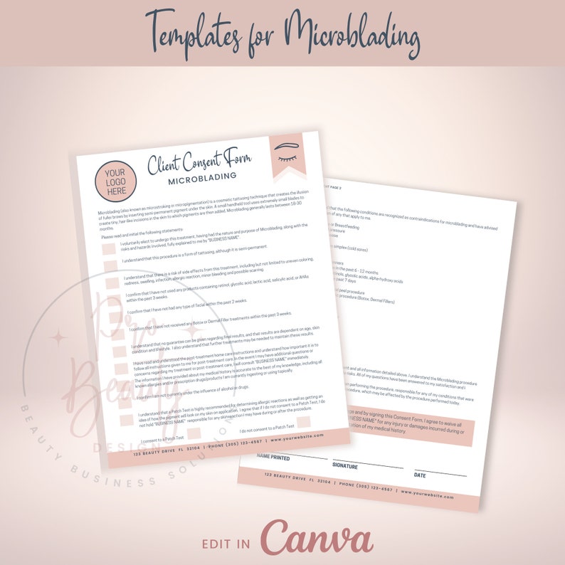 Editable Microblading Client Intake Form, Permanent Makeup Consent Form ...