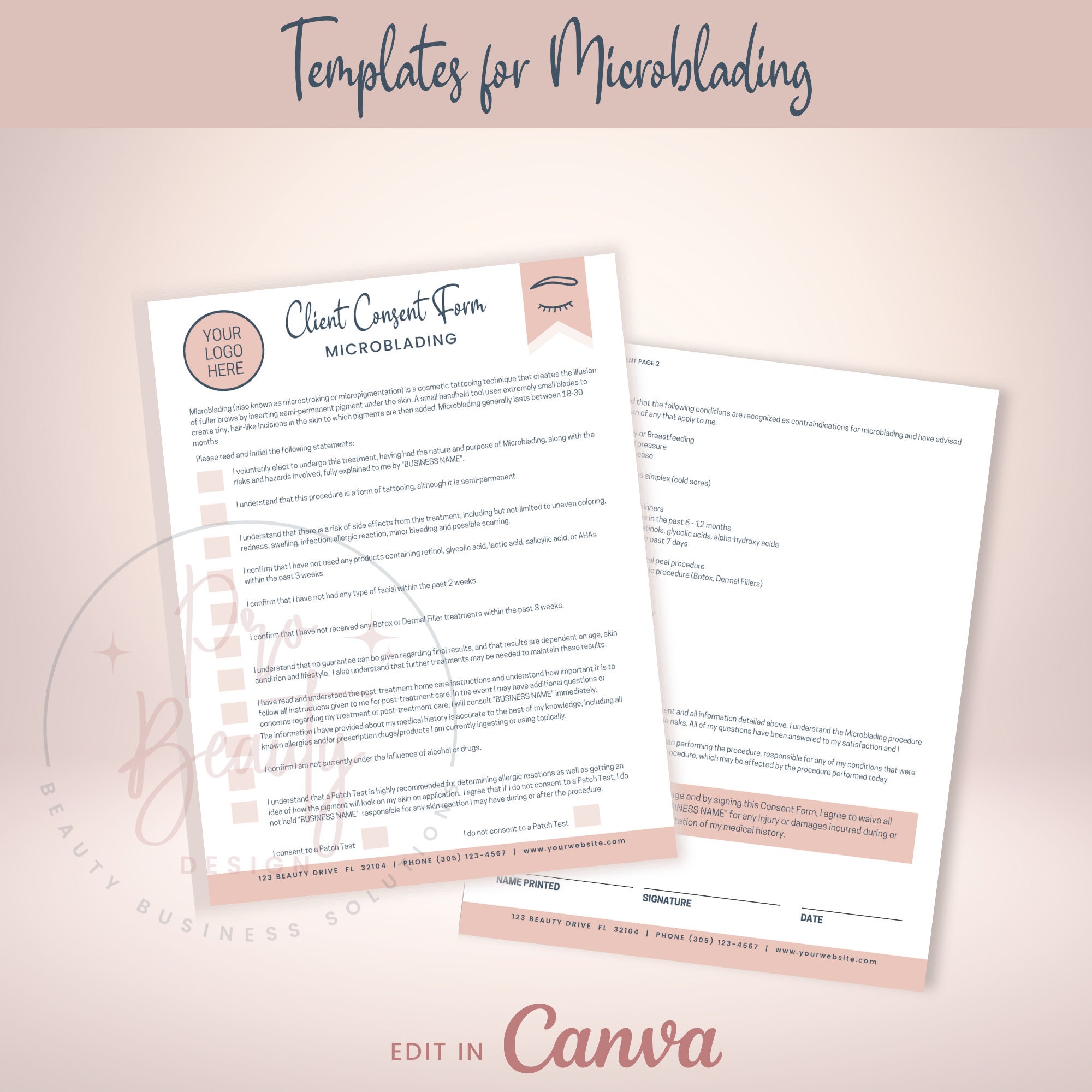 Editable Microblading Client Intake Form, Permanent Makeup Consent Form ...