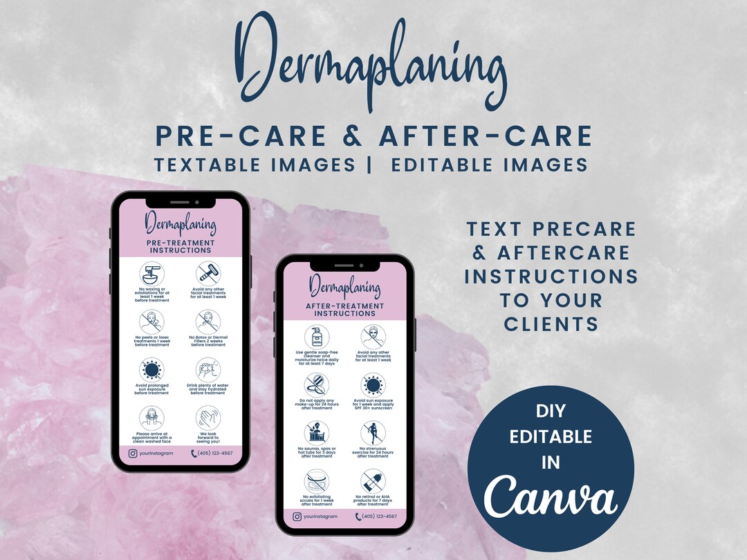 Dermaplaning Precare and Aftercare Cards, Editable Aftercare ...