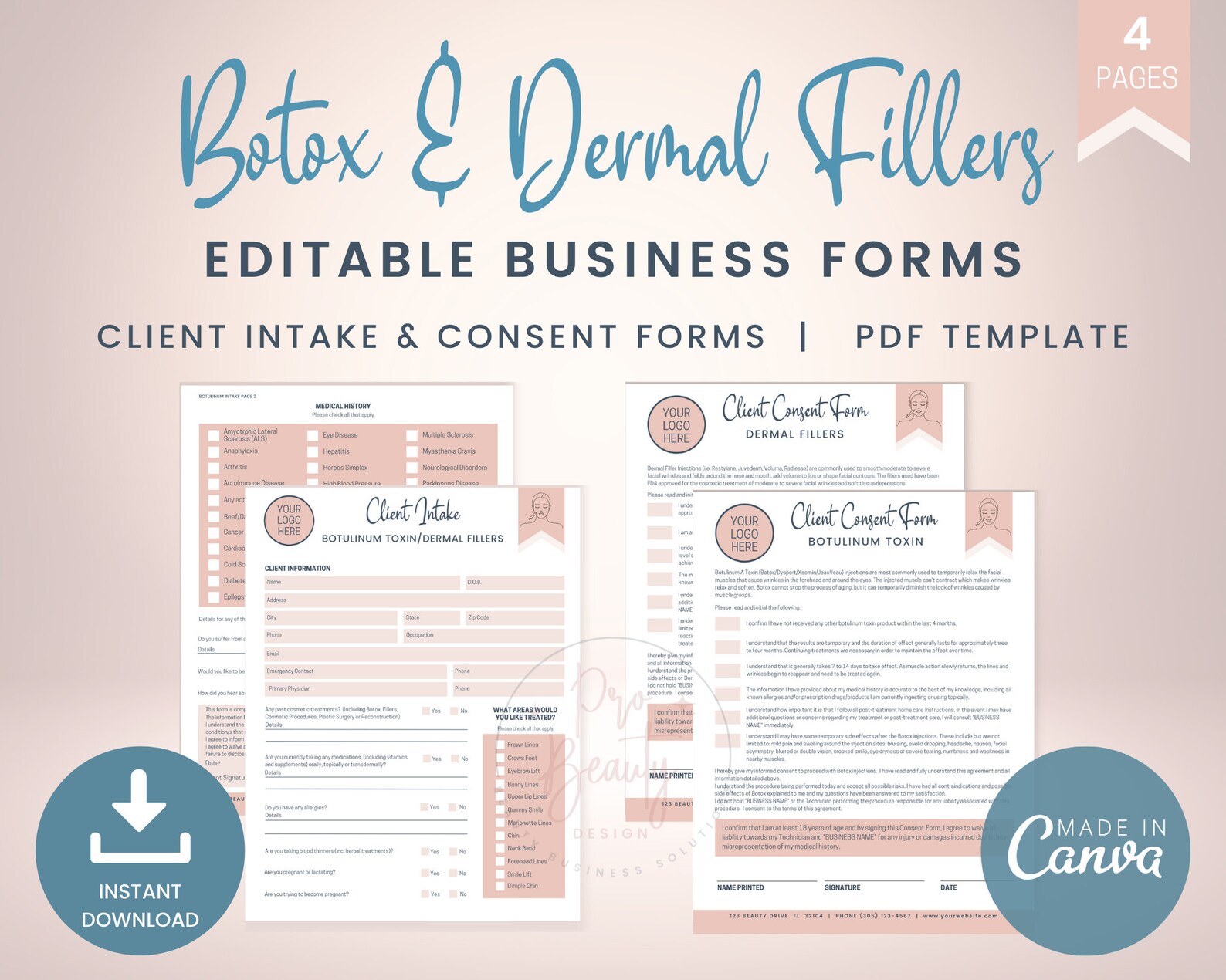 Editable Botulinum Toxin and Dermal Filler Intake Forms, Botox Client ...