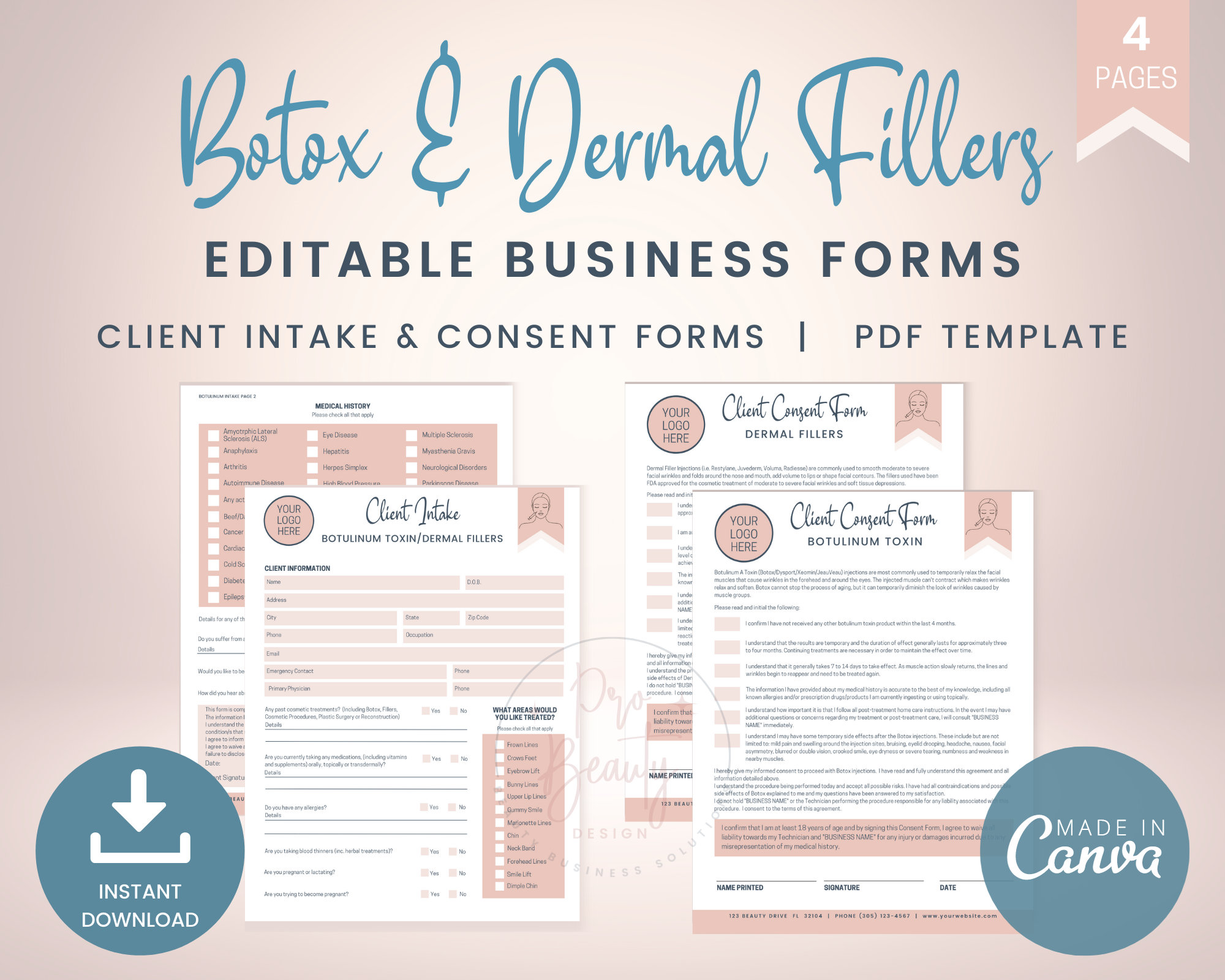 Editable Botulinum Toxin and Dermal Filler Intake Forms, Botox Client ...