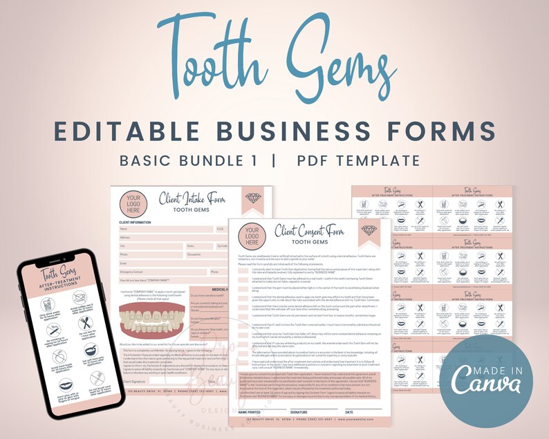 Editable Tooth Gem Client Intake Forms Tooth Jewel Client - Etsy