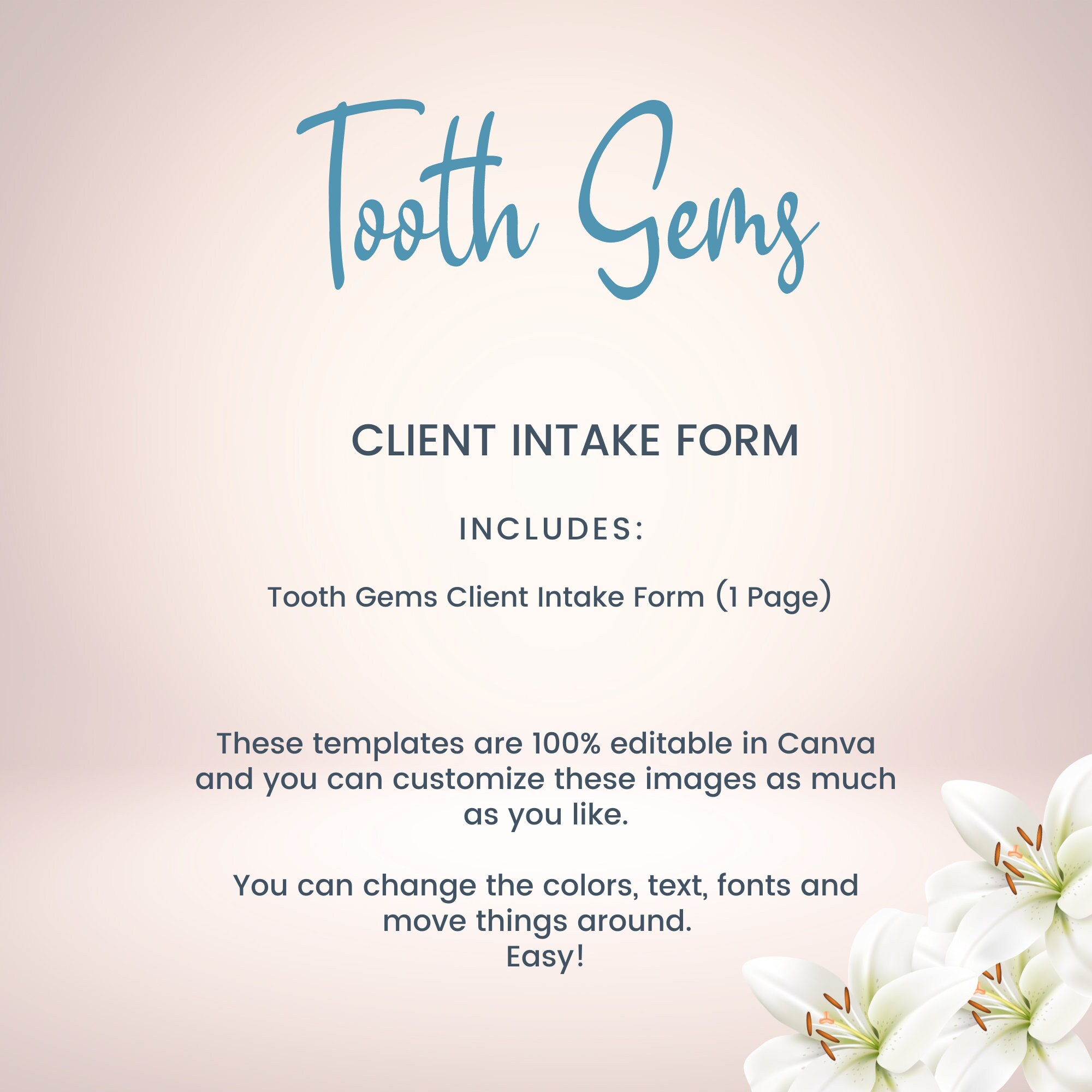 Editable Tooth Gem Client Intake Form, Tooth Jewel Application Form ...