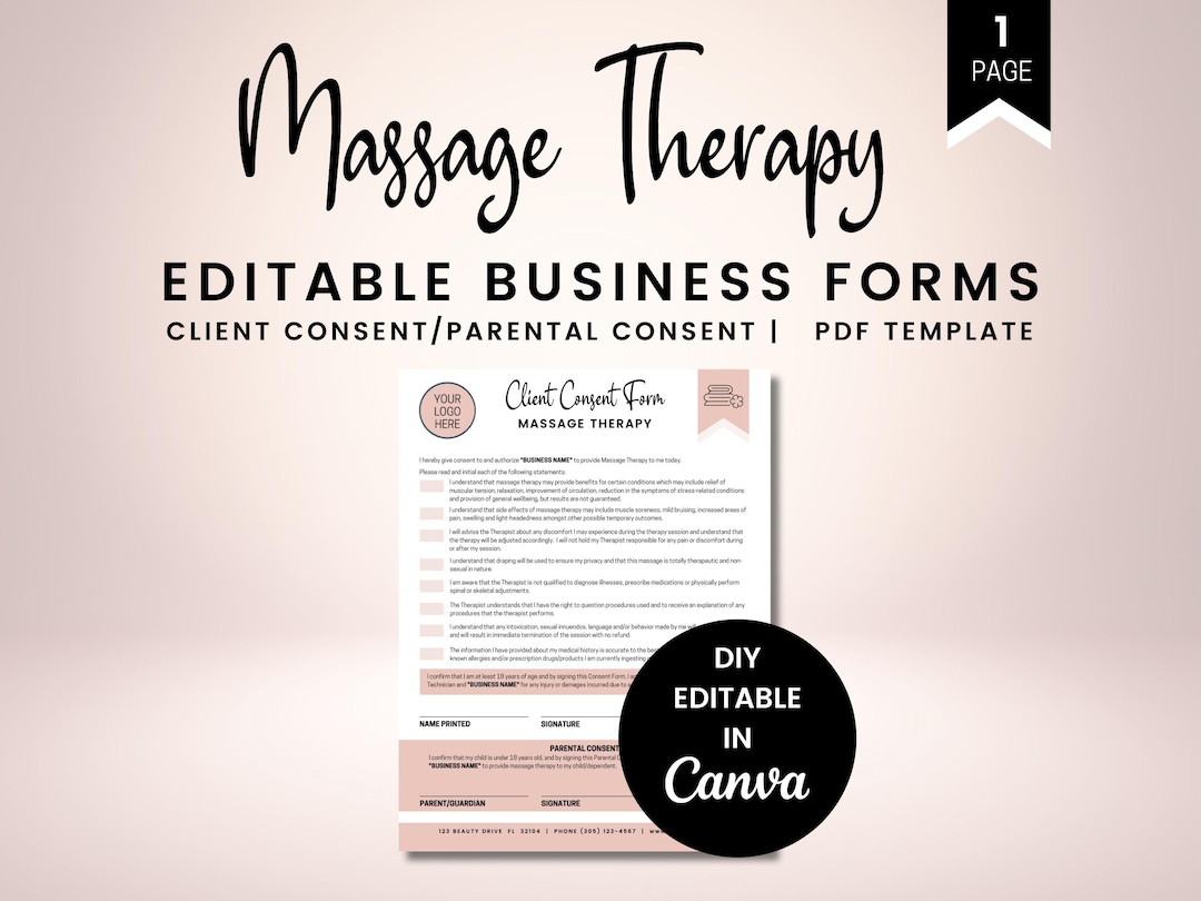 Editable Massage Therapy Consent Form, Massage Therapy Therapist ...