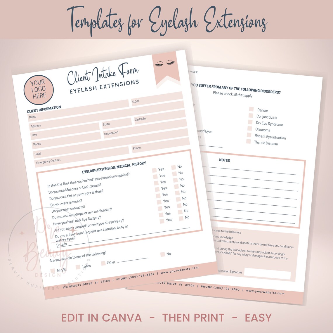 Editable Lash Extension Templates Starter Pack Eyelash Artist - Etsy ...