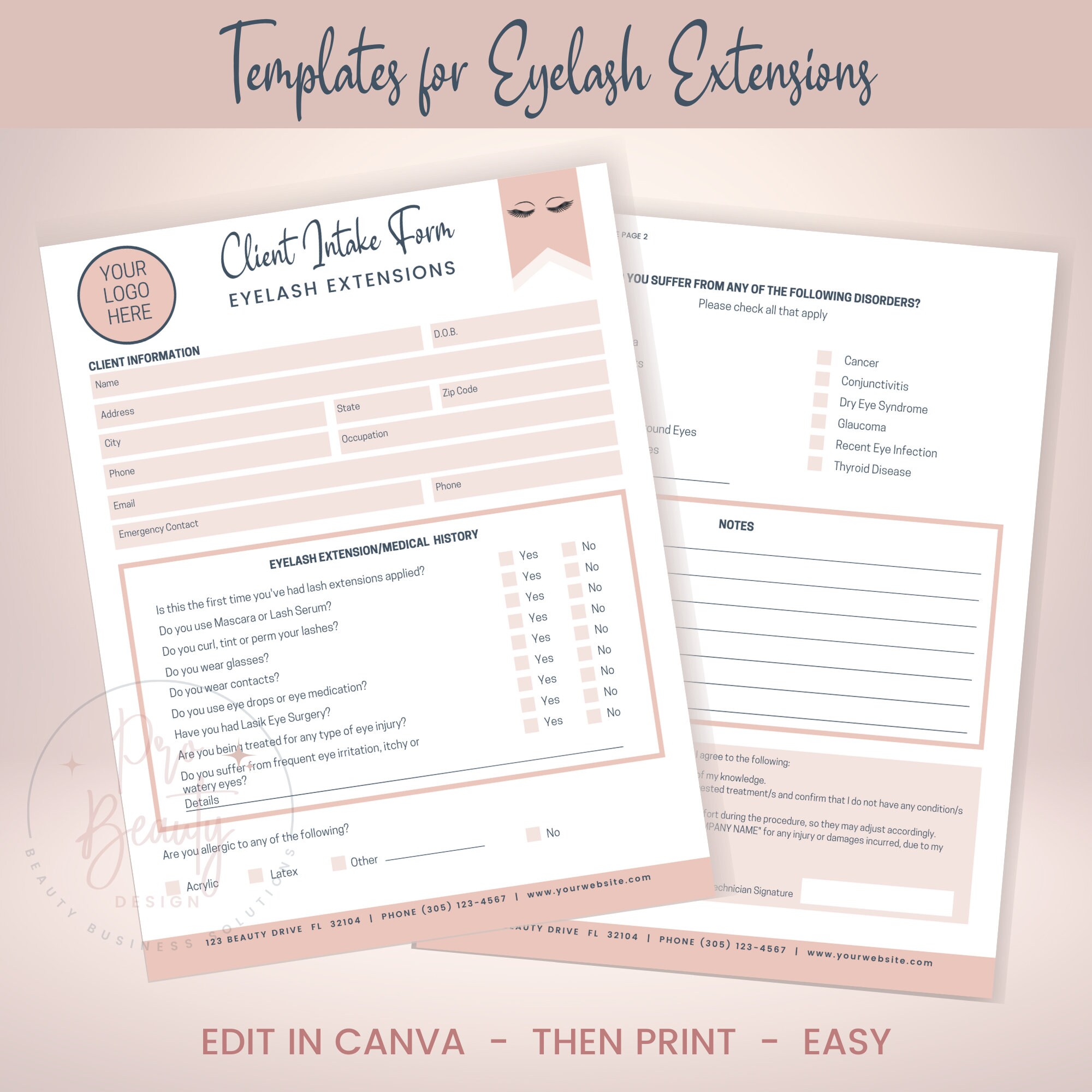 Editable Lash Extension Templates Starter Pack Eyelash Artist - Etsy ...