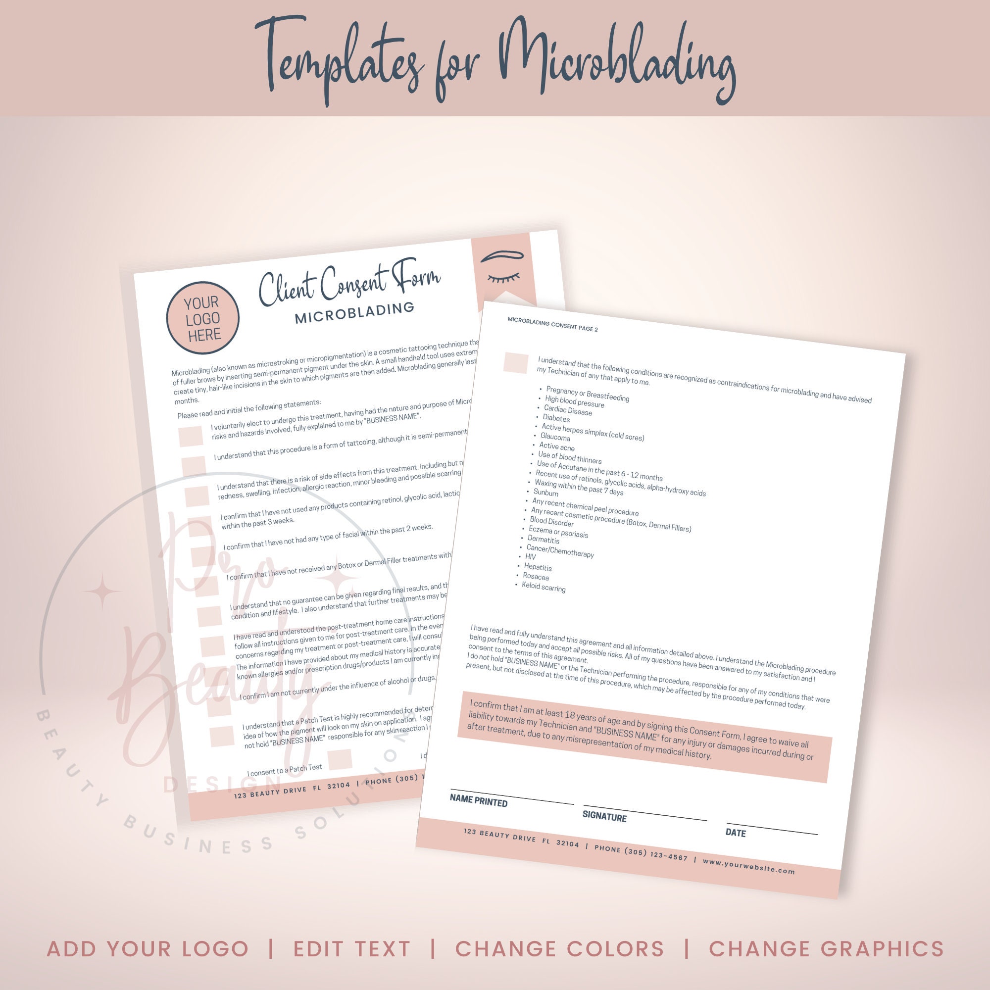 Editable Microblading Consent Form, Permanent Makeup Forms for ...