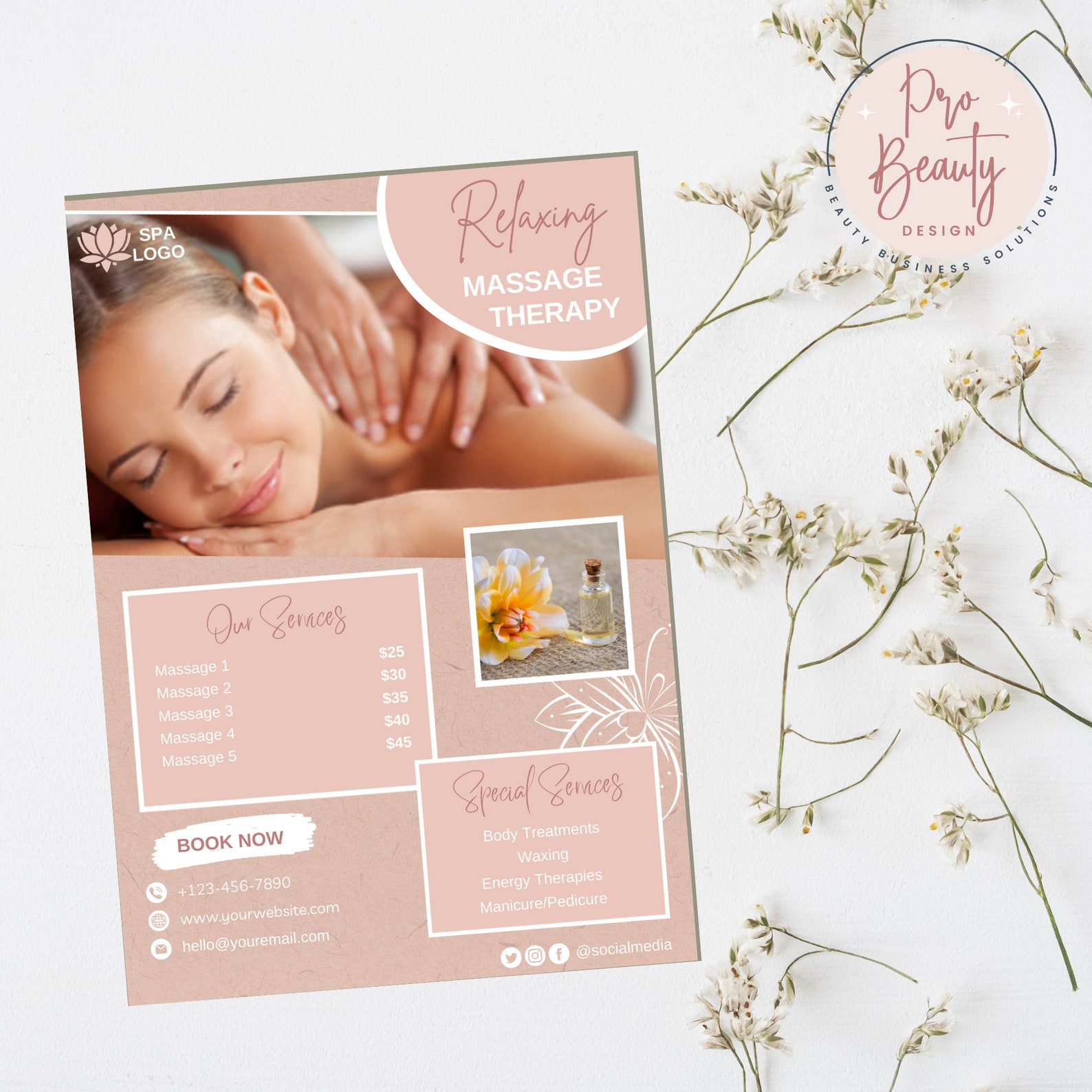 Editable Massage Therapy Flyer Pack, Printable Massage Flyers A4 and A5 ...
