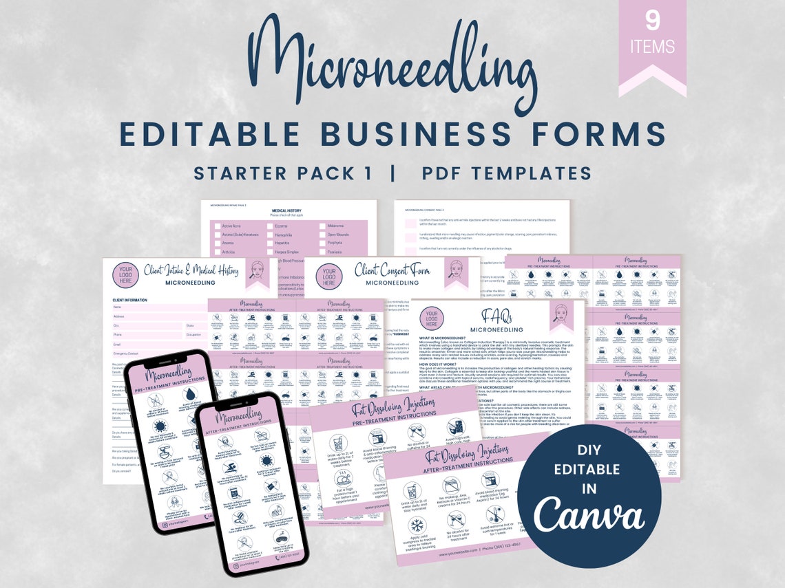 Microneedling Business Form Templates for Estheticians, Editable ...