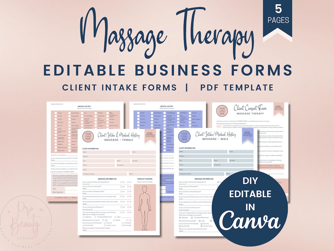 Editable Massage Therapy Consent Form, Male and Female Massage Client ...