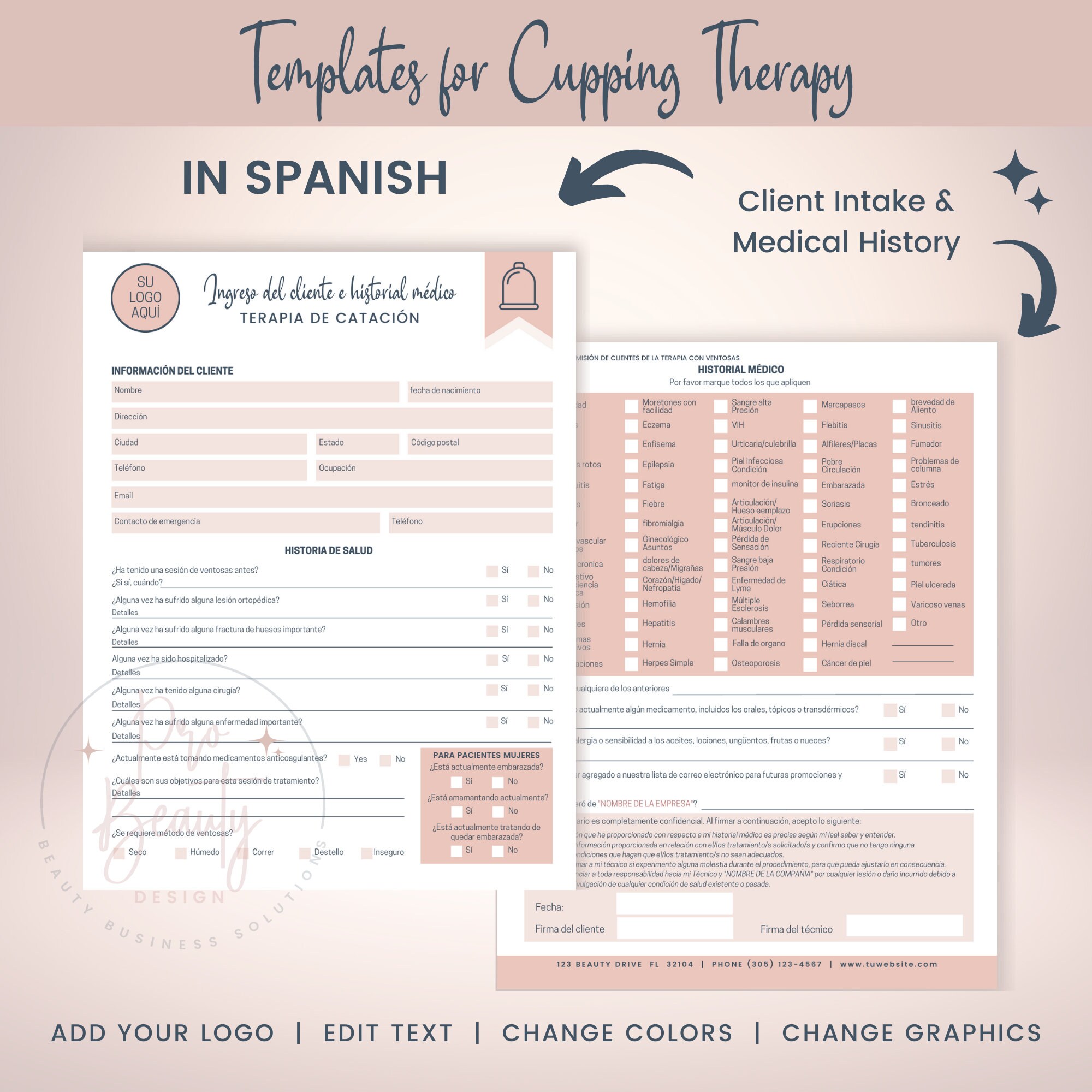 SPANISH Cupping Therapy Business Form Templates, Editable Vacuum ...