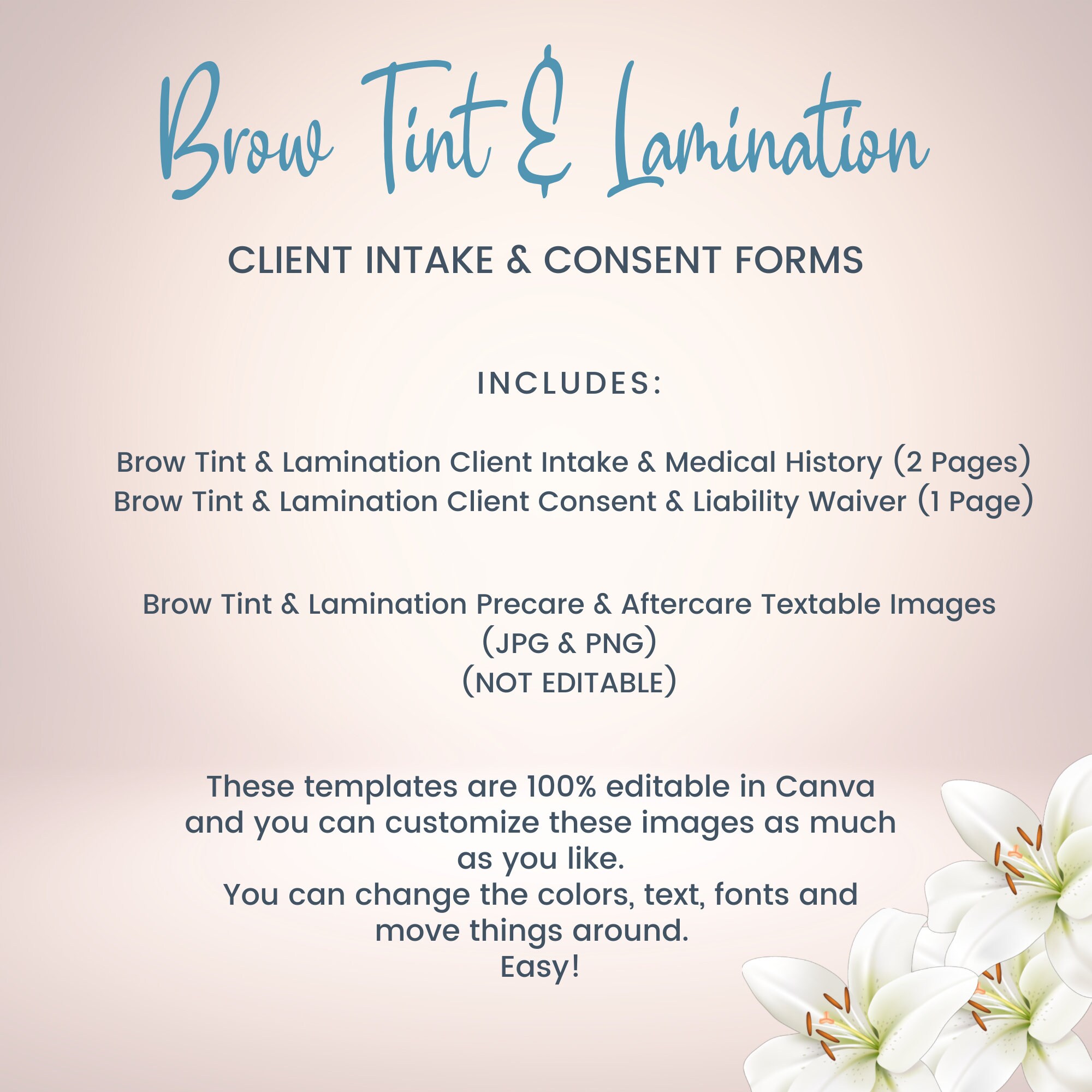 Editable Brow Tint and Lamination Client Intake Form, Brow Lamination Consent Form Template ...