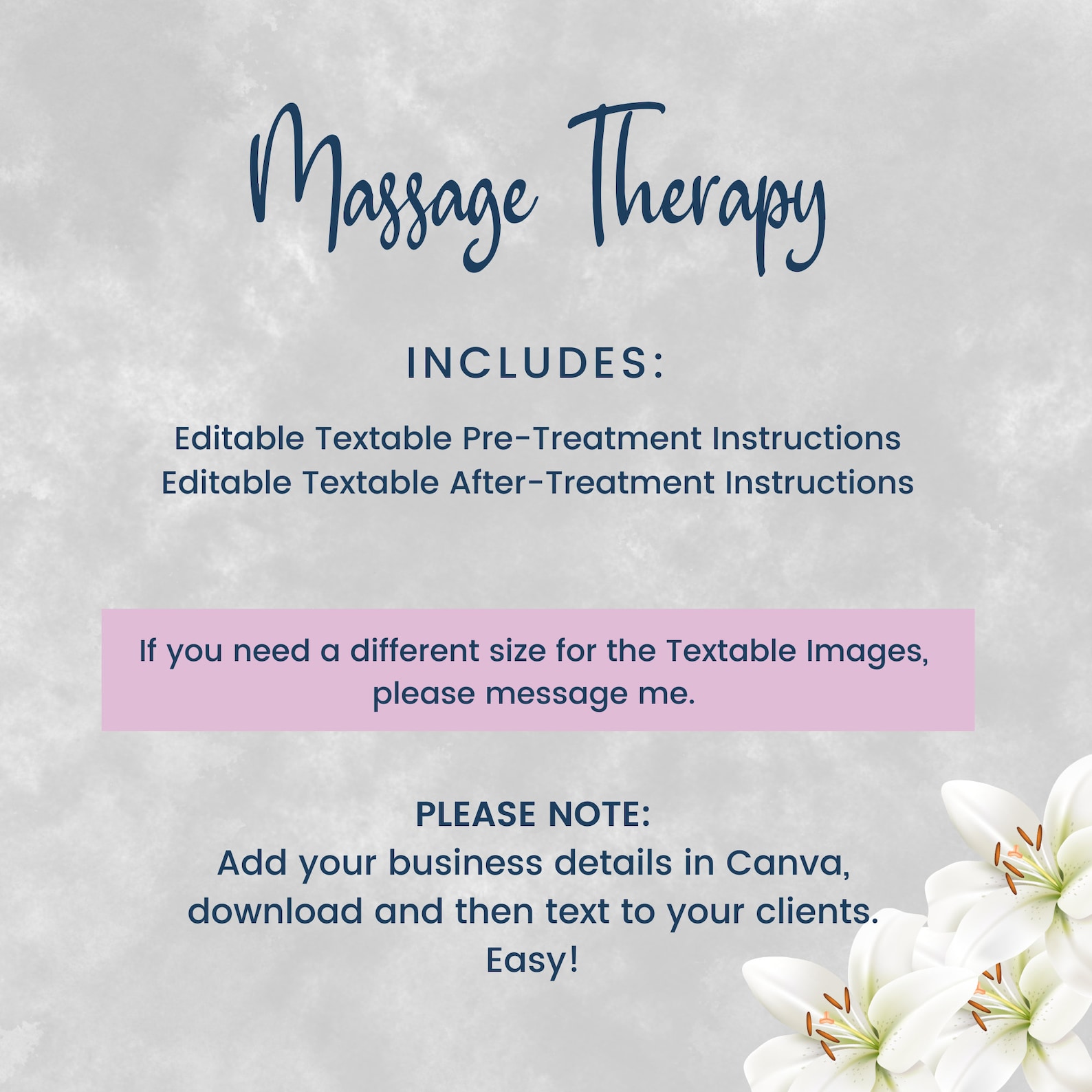 Textable Massage Therapy Aftercare Card, Digital Massage Therapy Pre ...