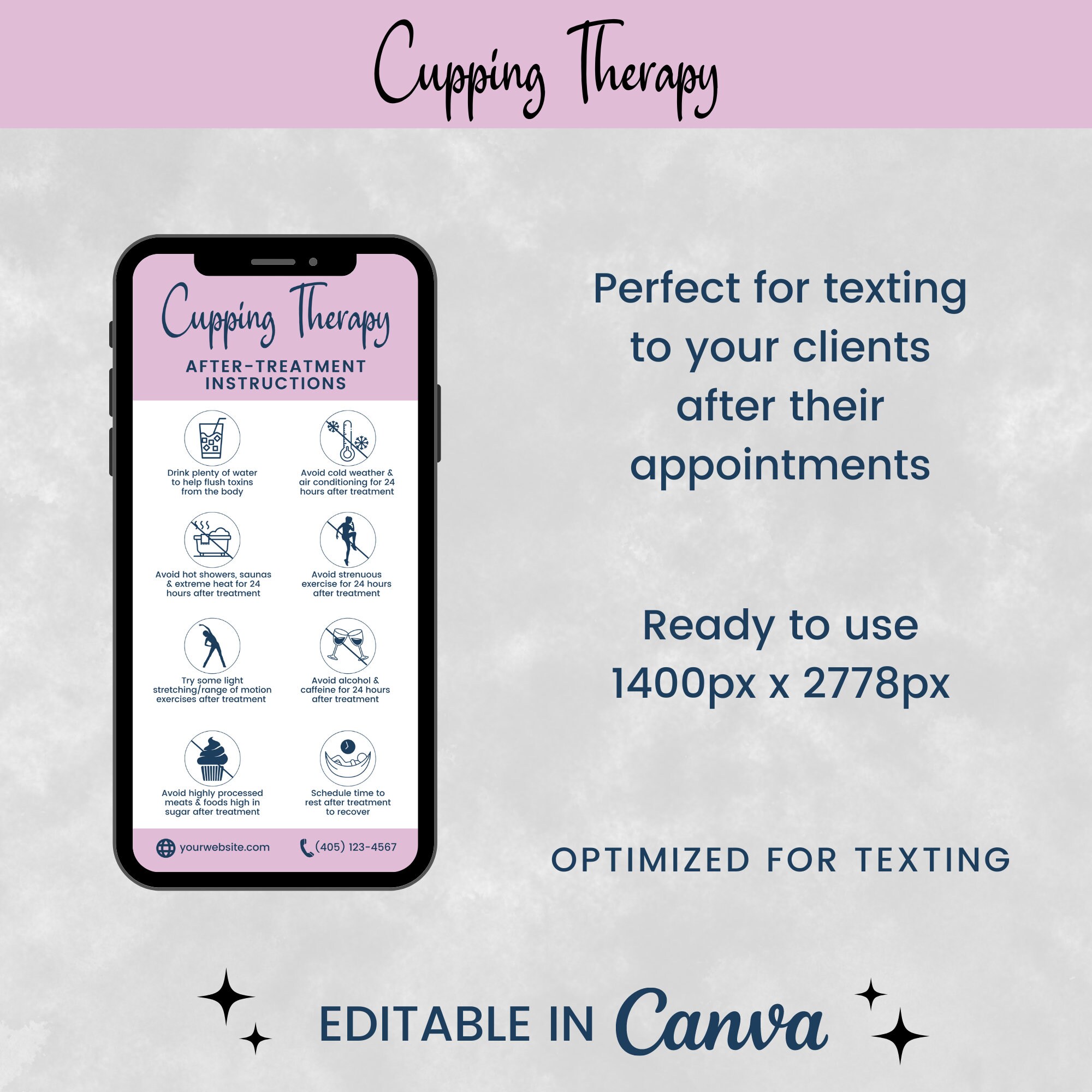 Cupping Therapy Digital Precare and Aftercare Cards, Textable Massage ...