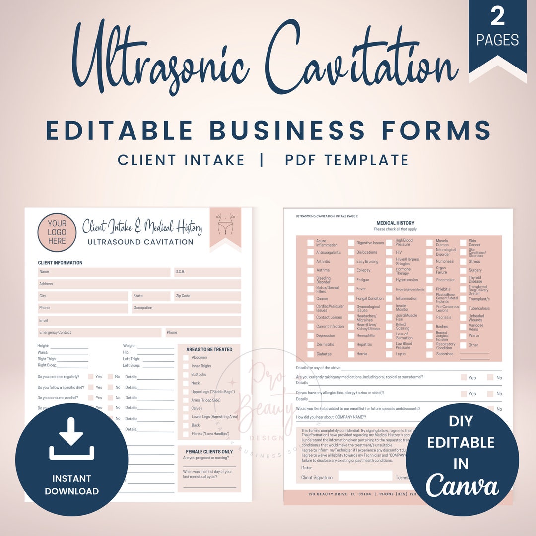 Editable Ultrasonic Cavitation Client Intake Forms, Fat Cavitation Form ...