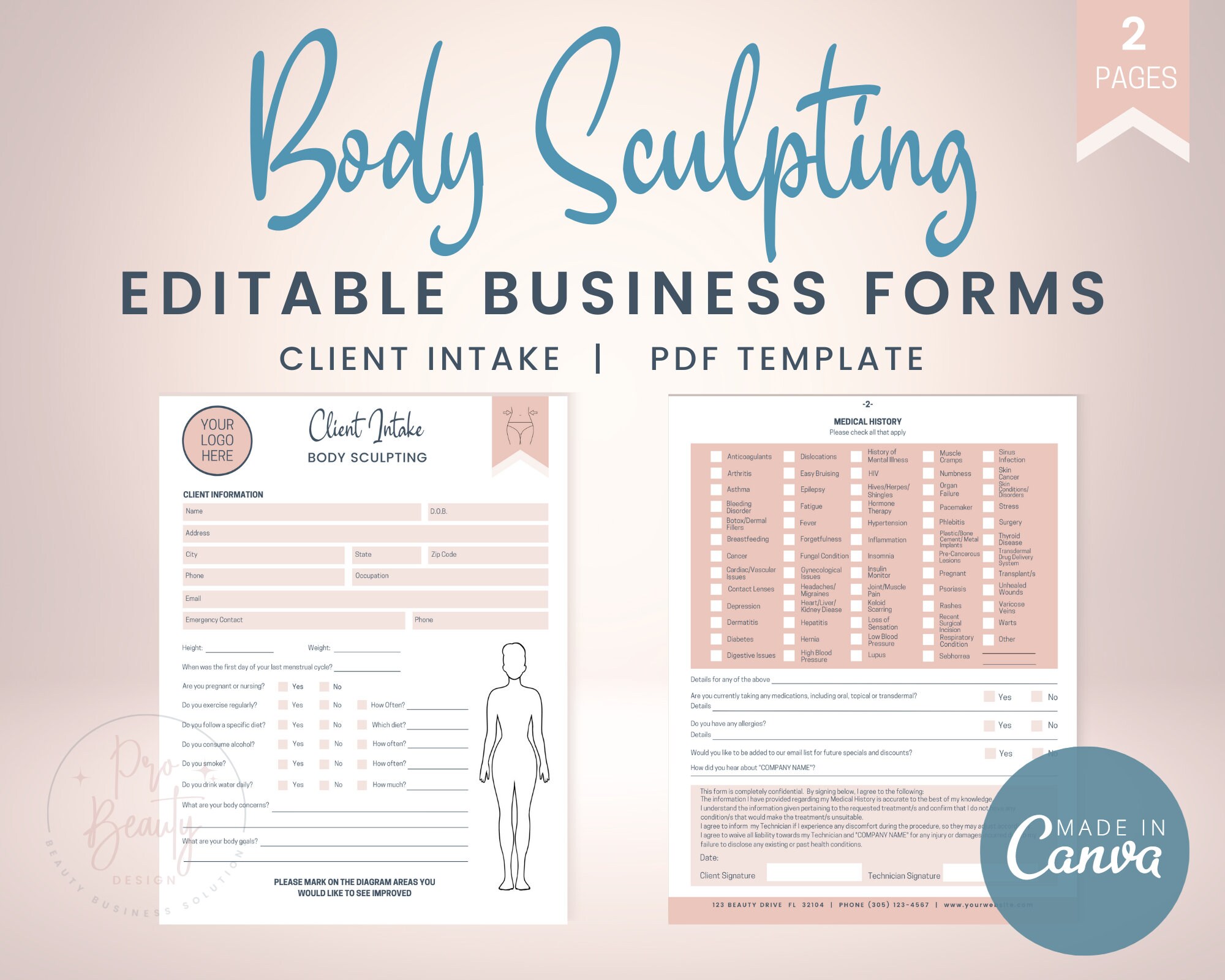 Editable Body Sculpting Client Intake Forms, Esthetician Template for ...