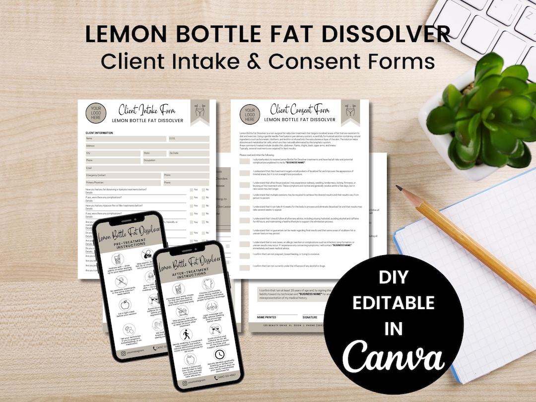 Lemon Bottle Fat Dissolver Forms Bundle, Client Intake & Consent Forms ...