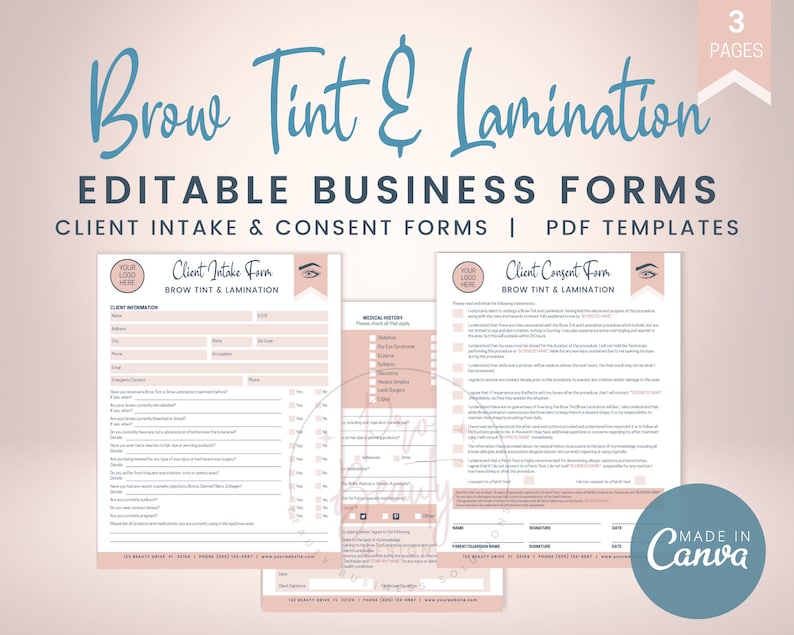 Editable Brow Tint and Lamination Client Intake Form, Brow Lamination Consent Form Template ...