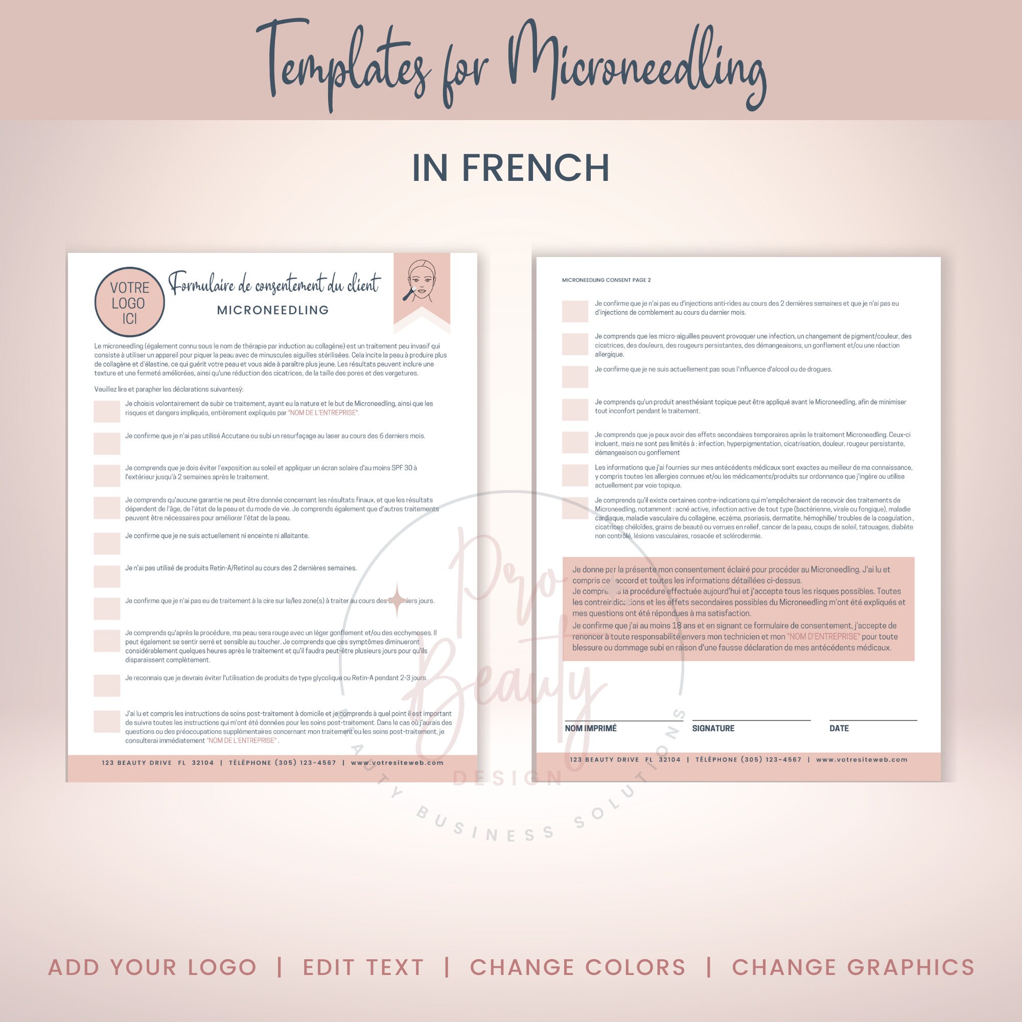 FRENCH Editable Microneedling Client Consent Forms, Business Forms for ...