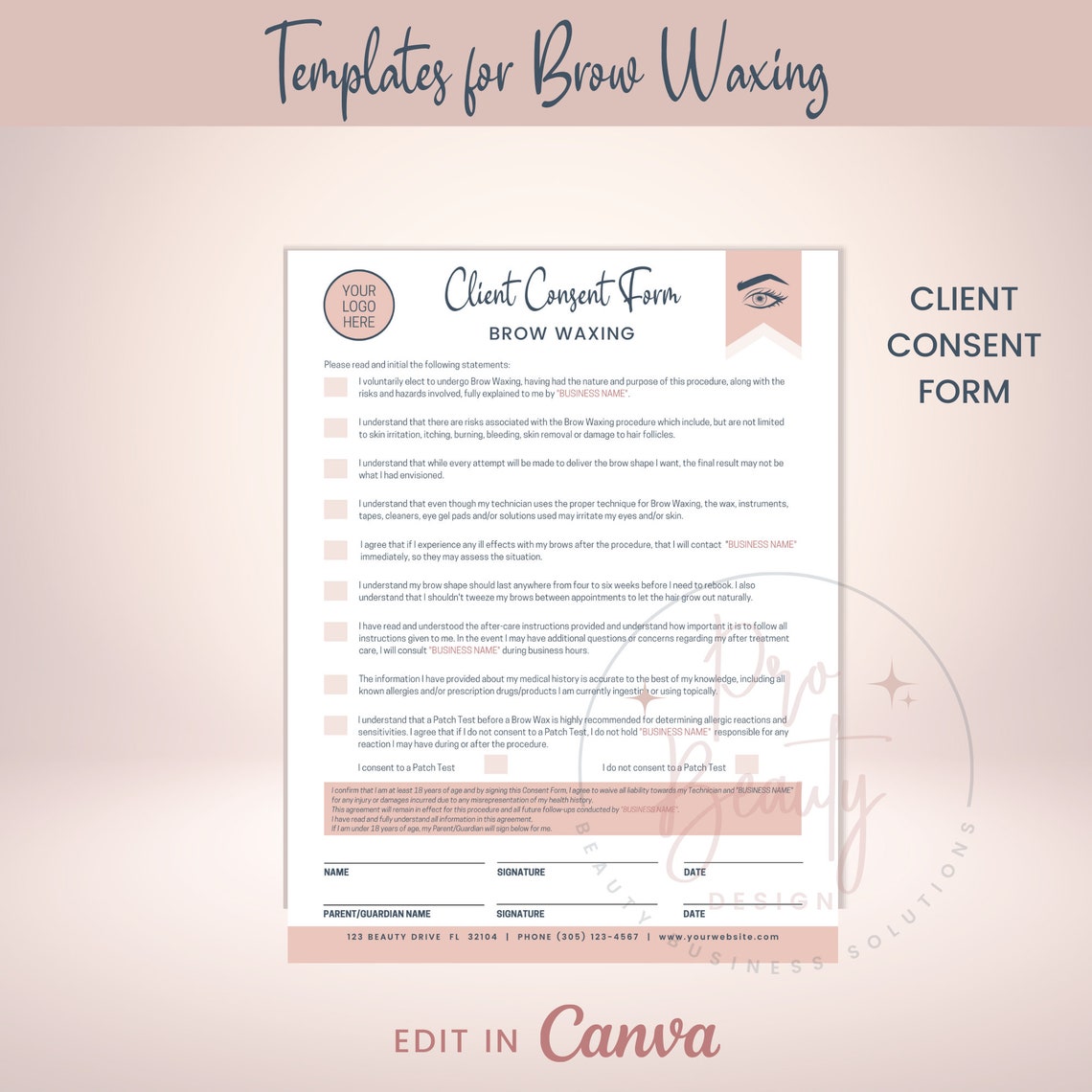Editable Brow Waxing Client Intake Form Eyebrow Waxing - Etsy
