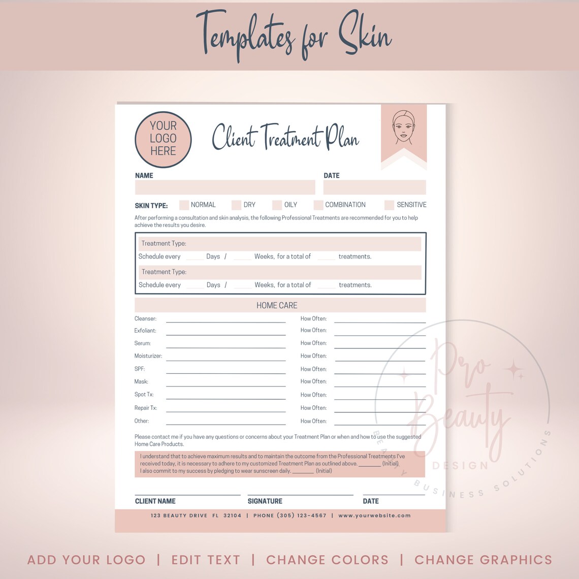 Editable Client Treatment Plan, Templates for Esthetician Business ...