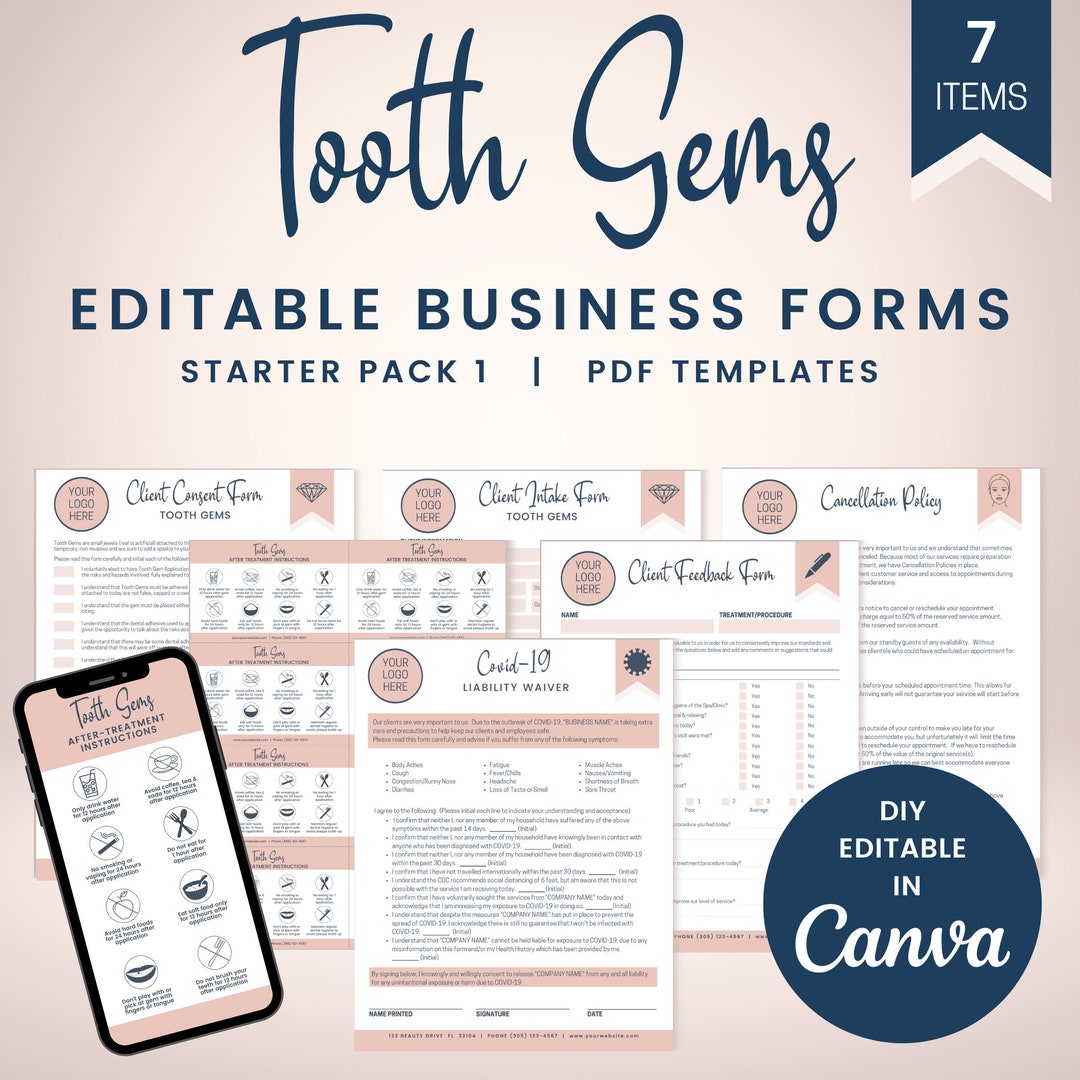 Editable Tooth Gem Client Intake Forms, Tooth Jewel Consent Form ...