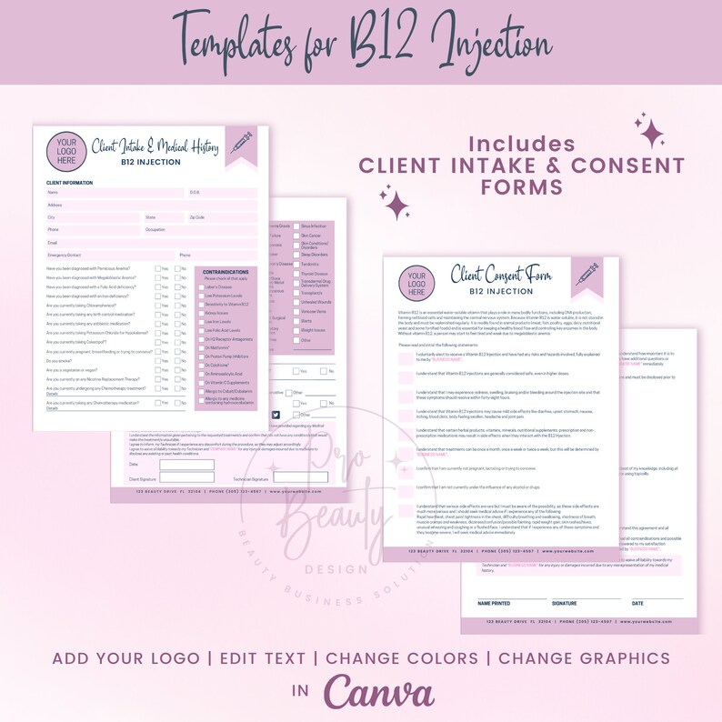 Vitamin B12 Injection Business Forms, Injectables Consent Form, B12 ...