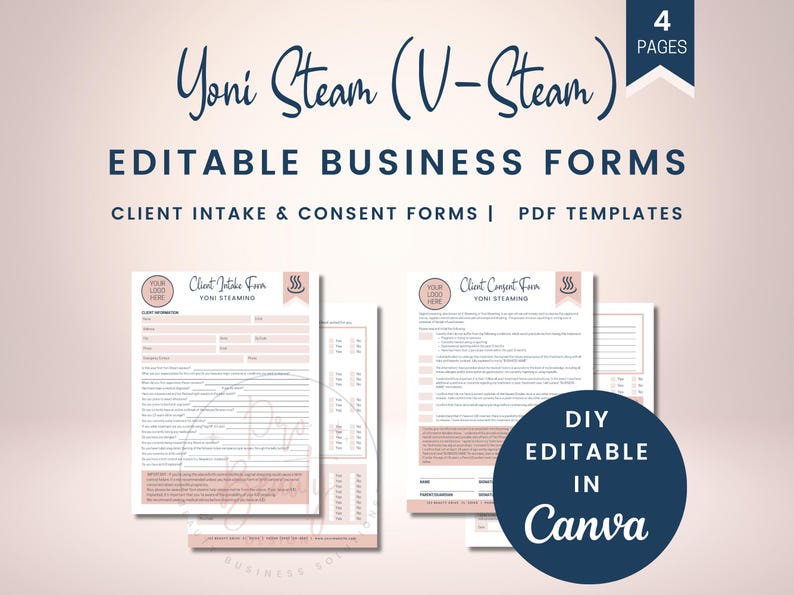 Yoni Steam Client Intake and Consent Forms, Editable Vaginal Steaming ...