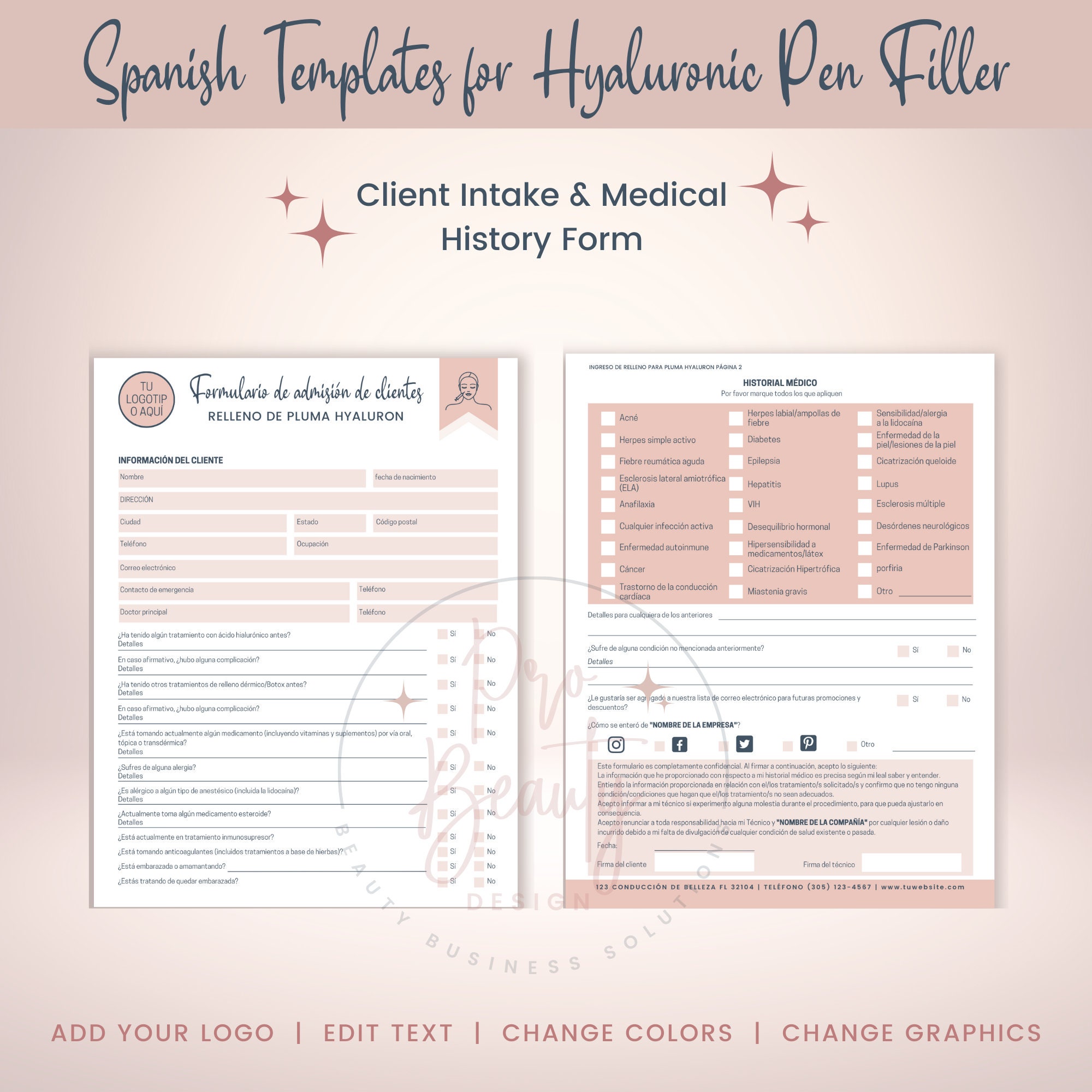 SPANISH Hyaluron Pen Filler Business Forms, HA Filler Injection Consent ...