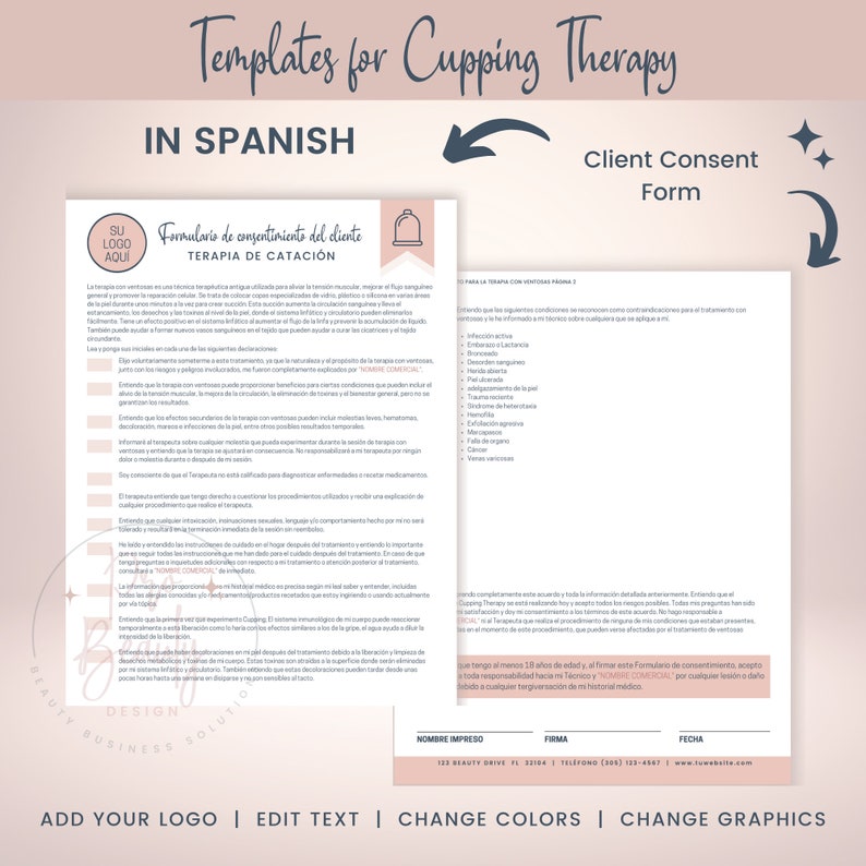 SPANISH Cupping Therapy Business Form Templates, Editable Vacuum ...