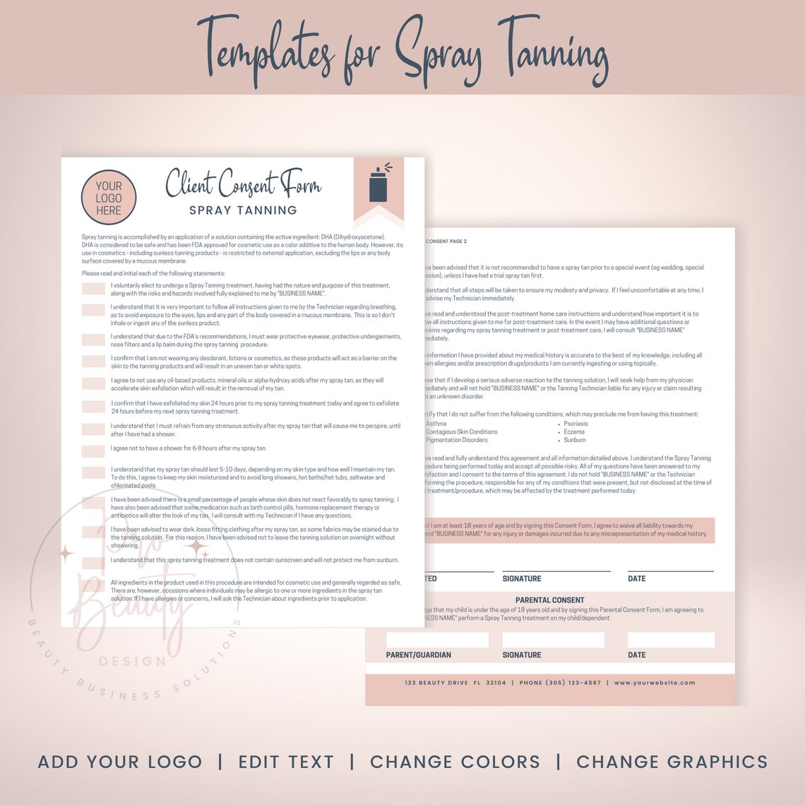 Editable Spray Tanning Client Consent Form, Spray Tanning Liability ...